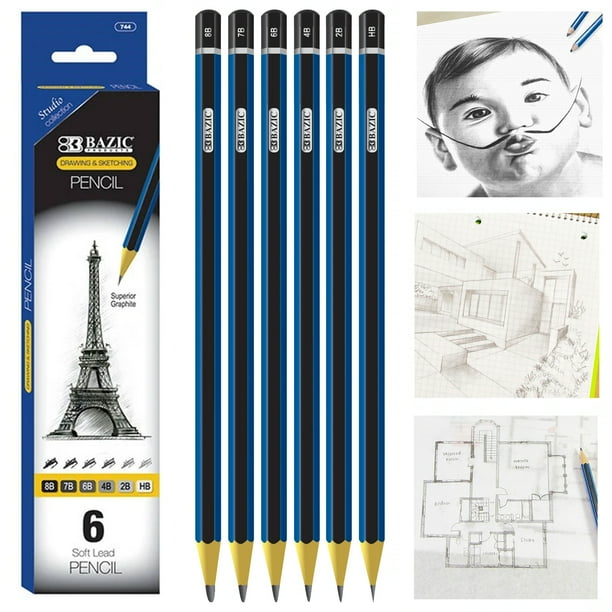 6 X Assorted Soft Lead Sketching Artist Pencils Drawing Graphite Graded ...