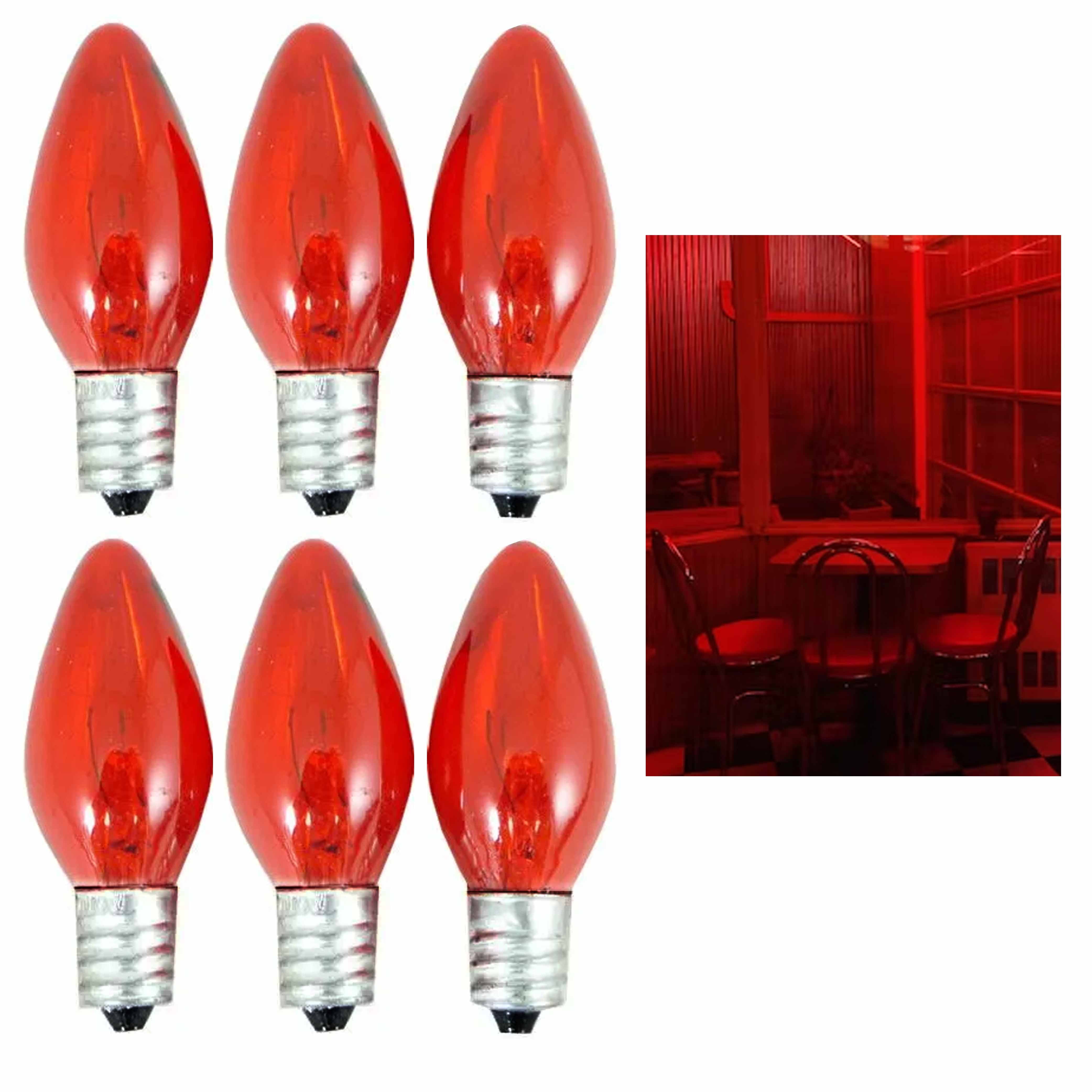 6 X Red Light Bulbs 7 Watts Lamp Home Lighting Candelabra Nightlight ...