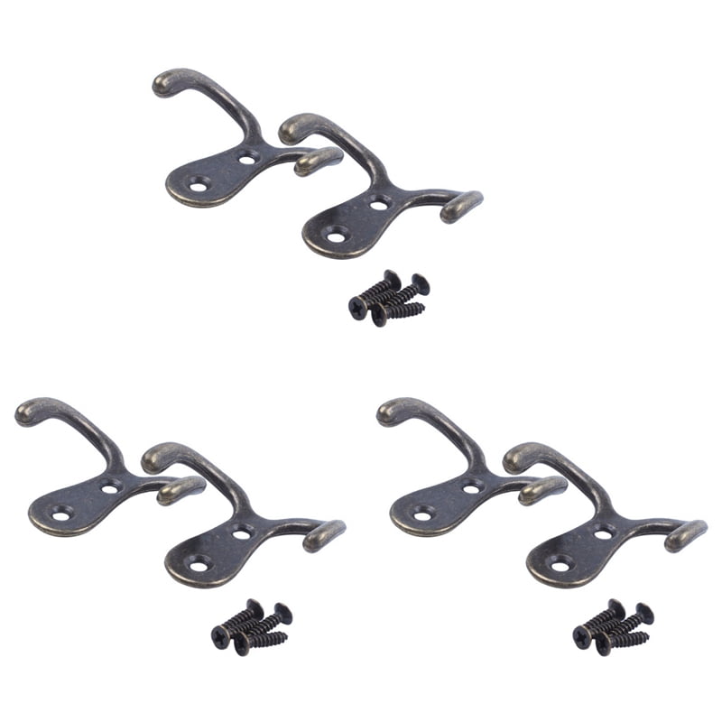 6 X Screw Hook Retro Metal Double Hook Metal Wall Mount Hanger Coat ...