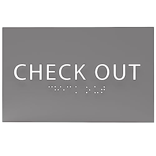 6" X4" Check Out Sign - ADA Compliant Tactile Graphics Grade 2 Braille ...