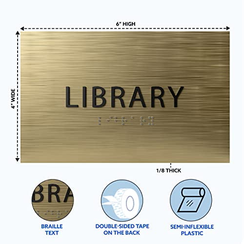 6" X4" Library Sign - ADA Compliant Tactile Graphics Grade 2 Braille ...