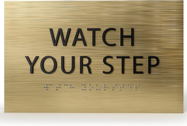 6" X4" Watch Your Step Sign- Tactile Graphics Grade 2 Braille Text ...