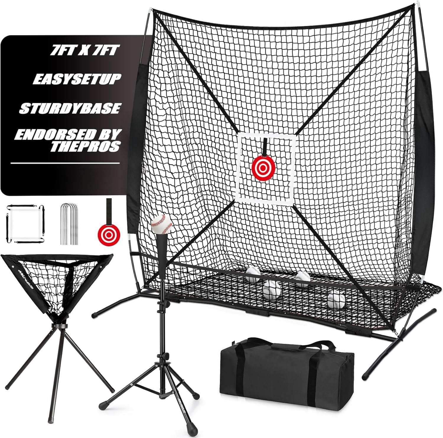 6'X6' Baseball Softball Practice Net with Batting Tee and Ball , Bonus ...
