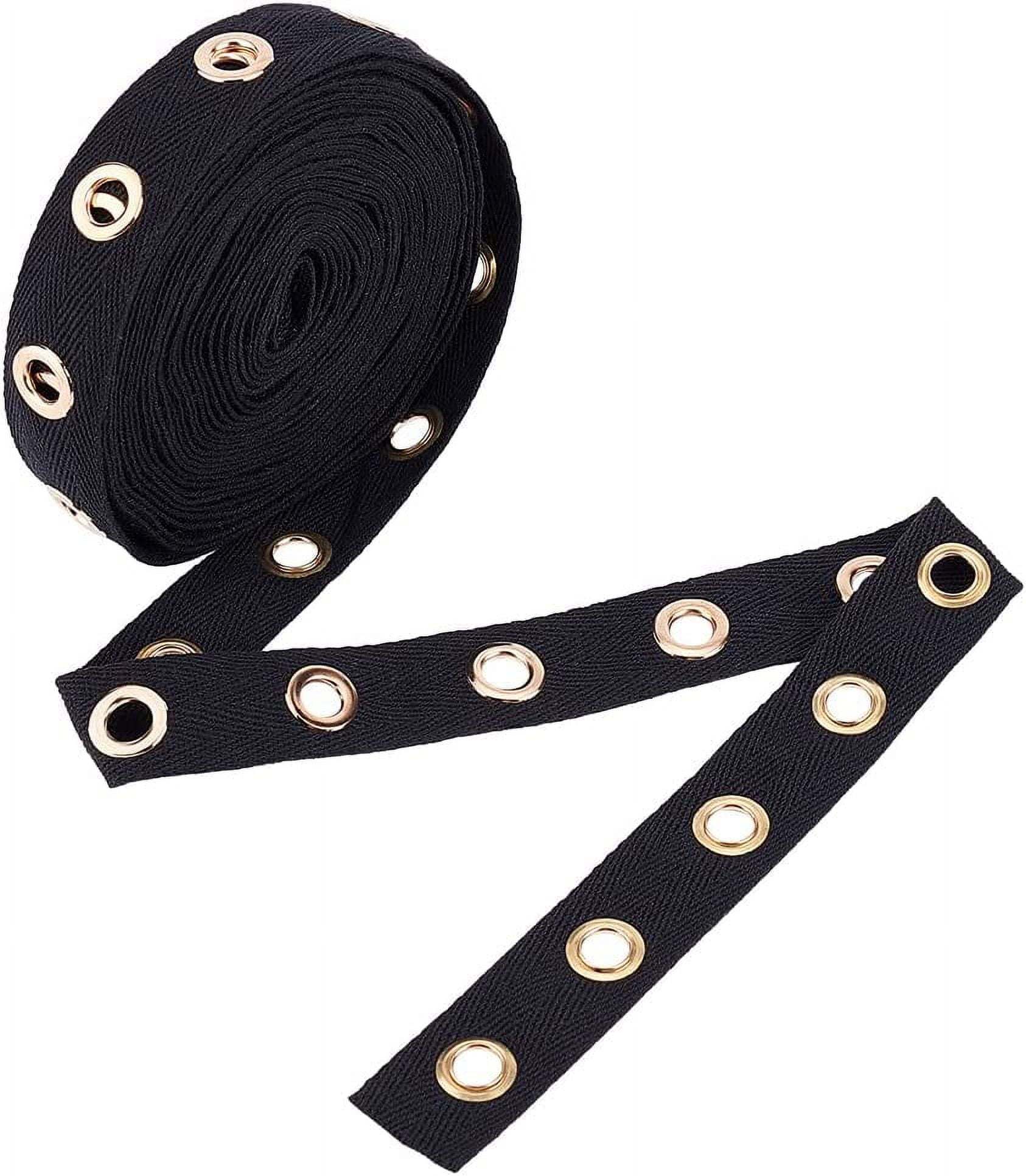 6 Yards 1" Wide Black Cotton Grommet Eyelet Twill Tape Trim 8mm Gold ...