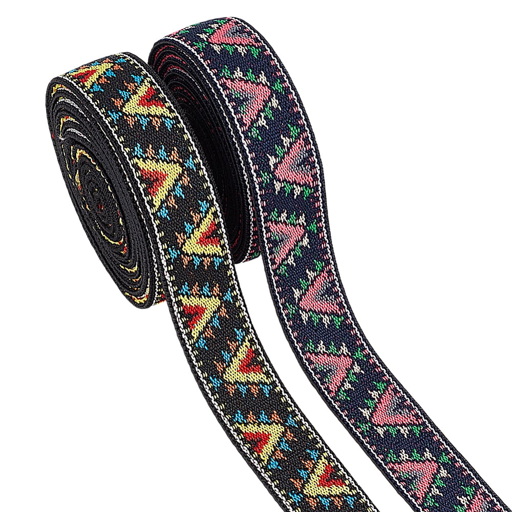 6 Yards 2 Colors Ethnic Style Embroidery Flat Polyester Elastic ...