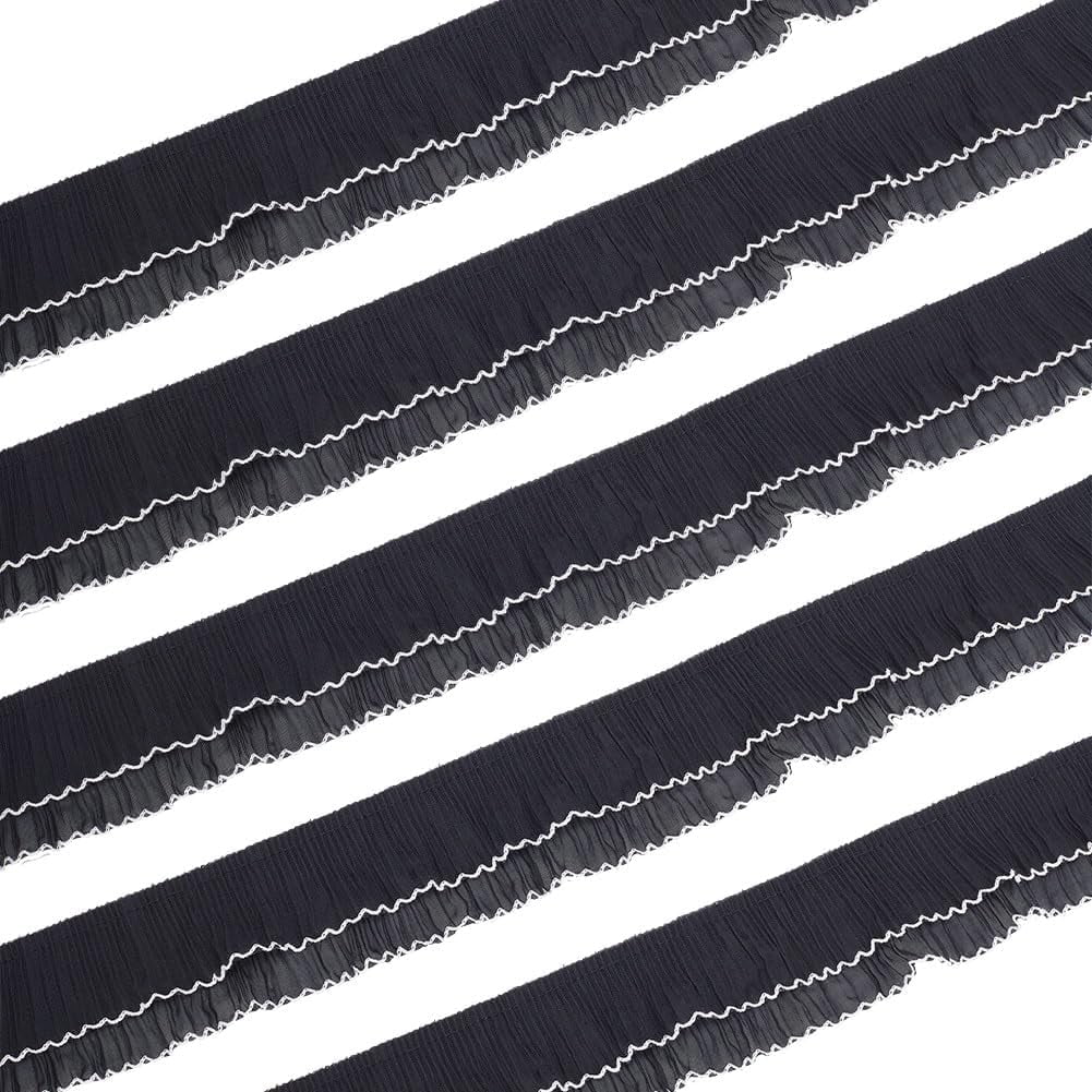 6 Yards 2 Layers Lace Ribbon Polyester 2-5/8Inch Wide Black Ruffle ...