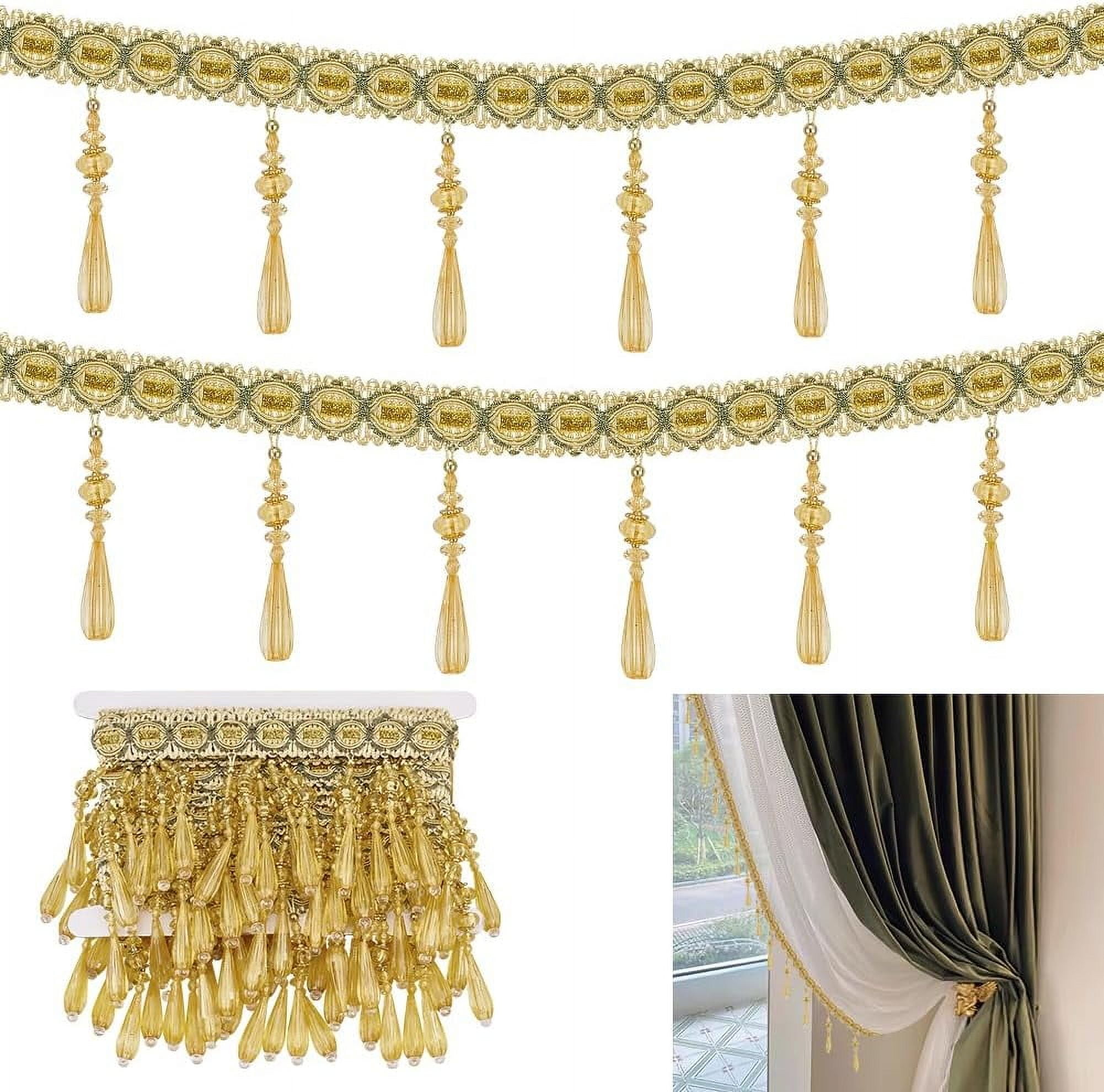 6 Yards Braid Trim with Hanging Beads Hanging Ball Fringe Fabric Ribbon ...