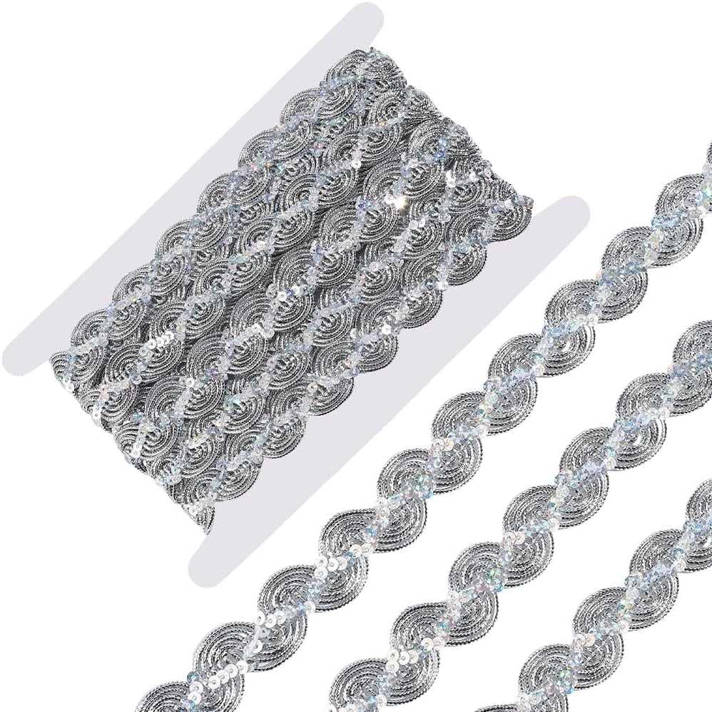 6 Yards Metallic Gimp Braid Trim 2.3cm Silver Scalloped Edge Lace Trim ...