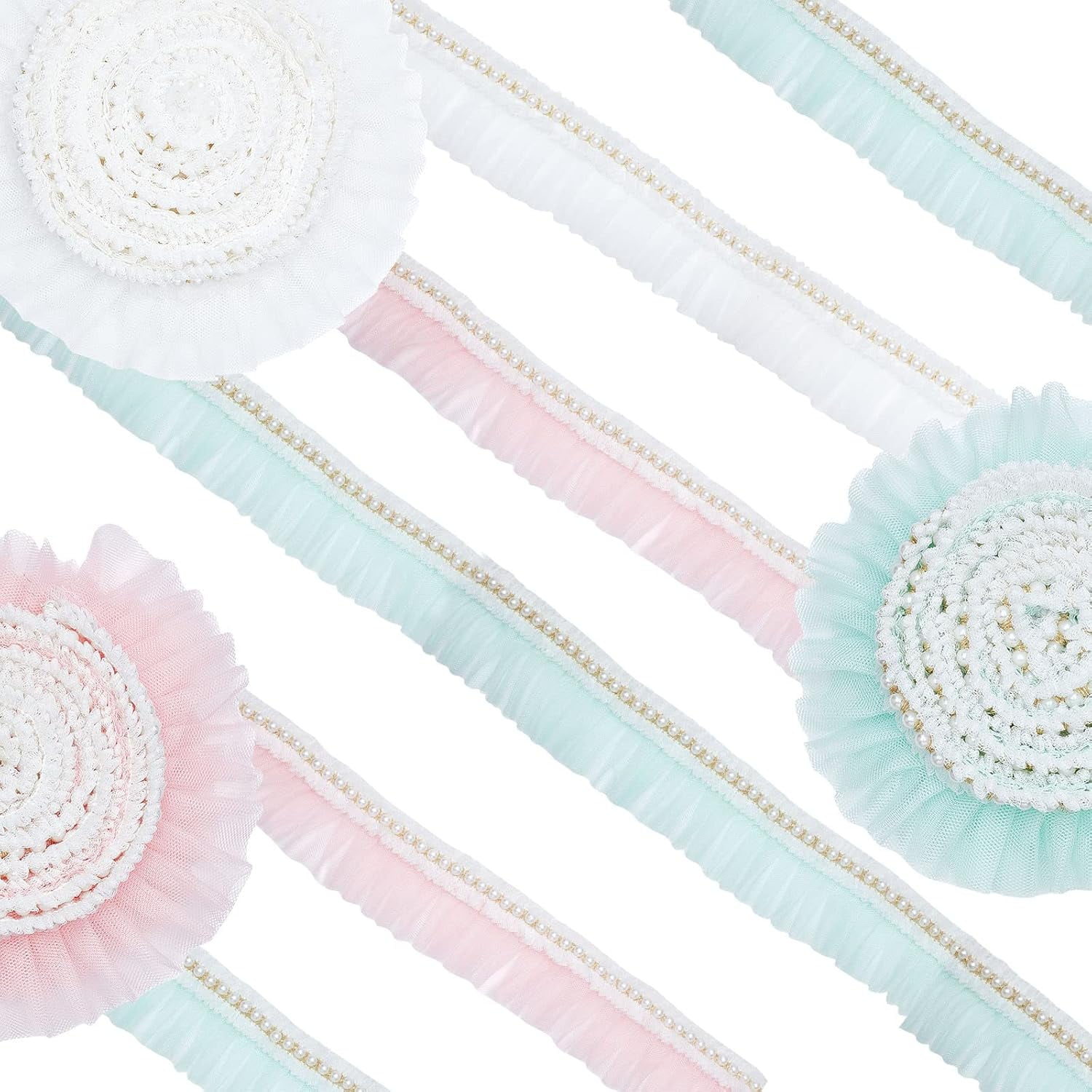 6 Yards Pearl Beaded Ruffle Lace Trim 3 Colors About 2 Wide Pearl ...