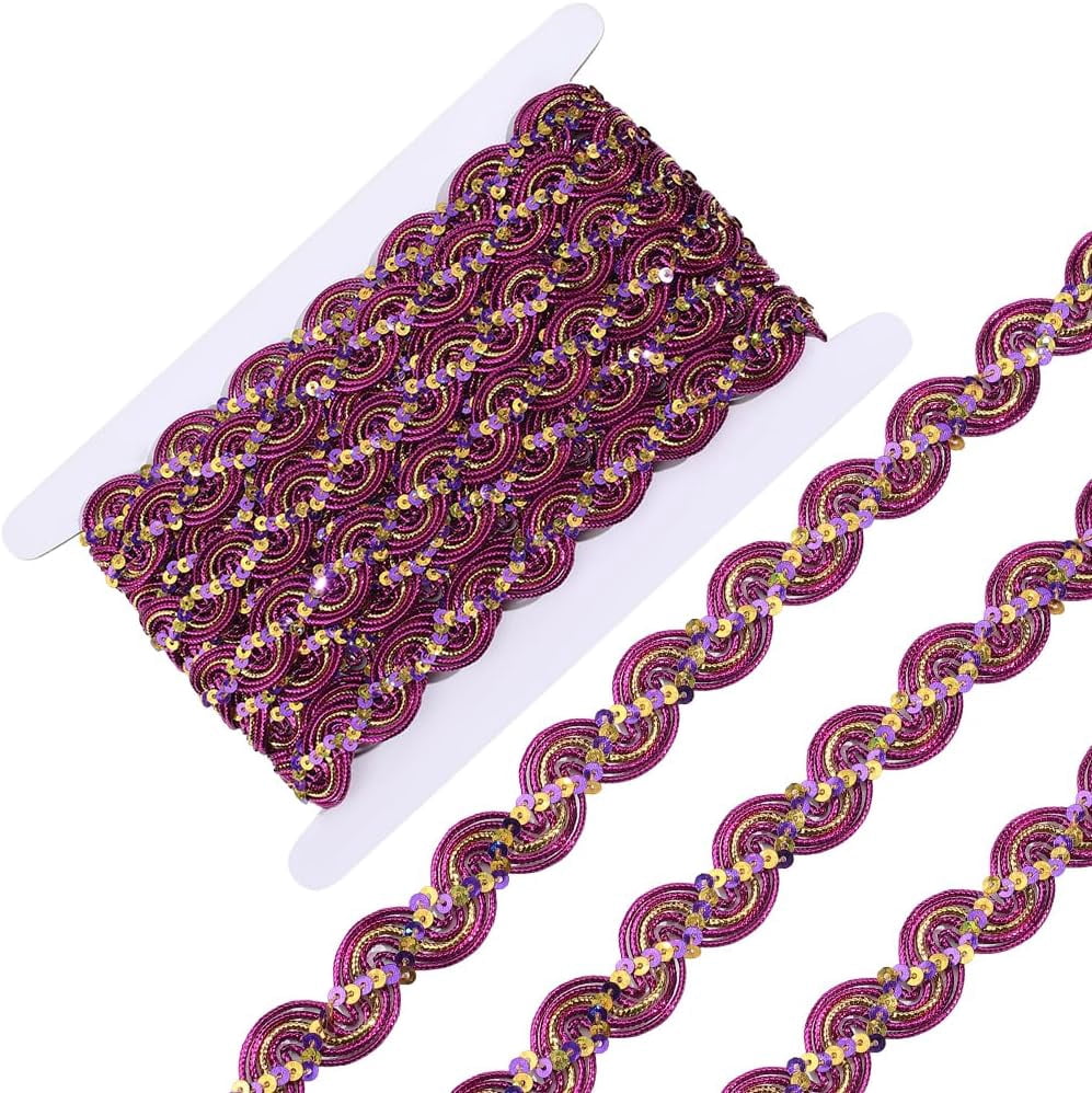 6 Yards Sequin Gimp Braid Trim 2.3cm Purple Metallic Scalloped Edge ...