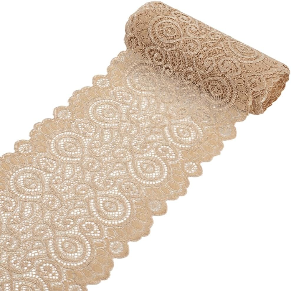 6 Yards Stretch Sewing Lace Trim Fabric 7.48Inch Wide Elastic Lace ...