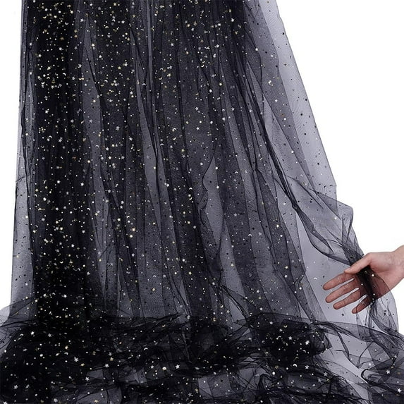 6 Yards x 59 Inch Glitter Tulle Fabric Roll Star Moon Pattern Polyester ...