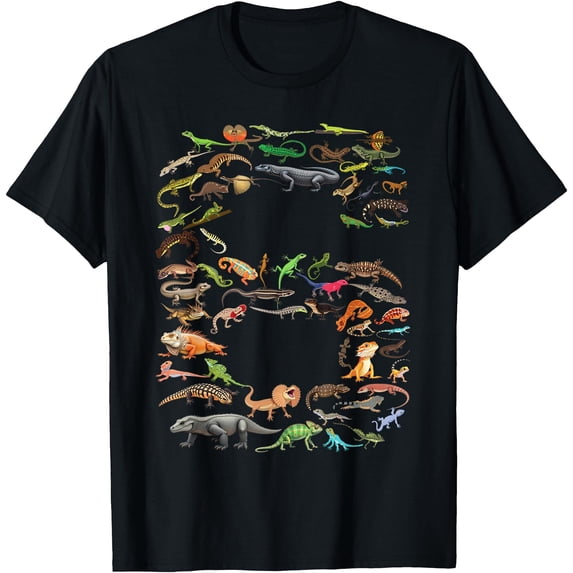 6 Years Old 6th Birthday Lizards Reptiles Figures Number T-Shirt ...
