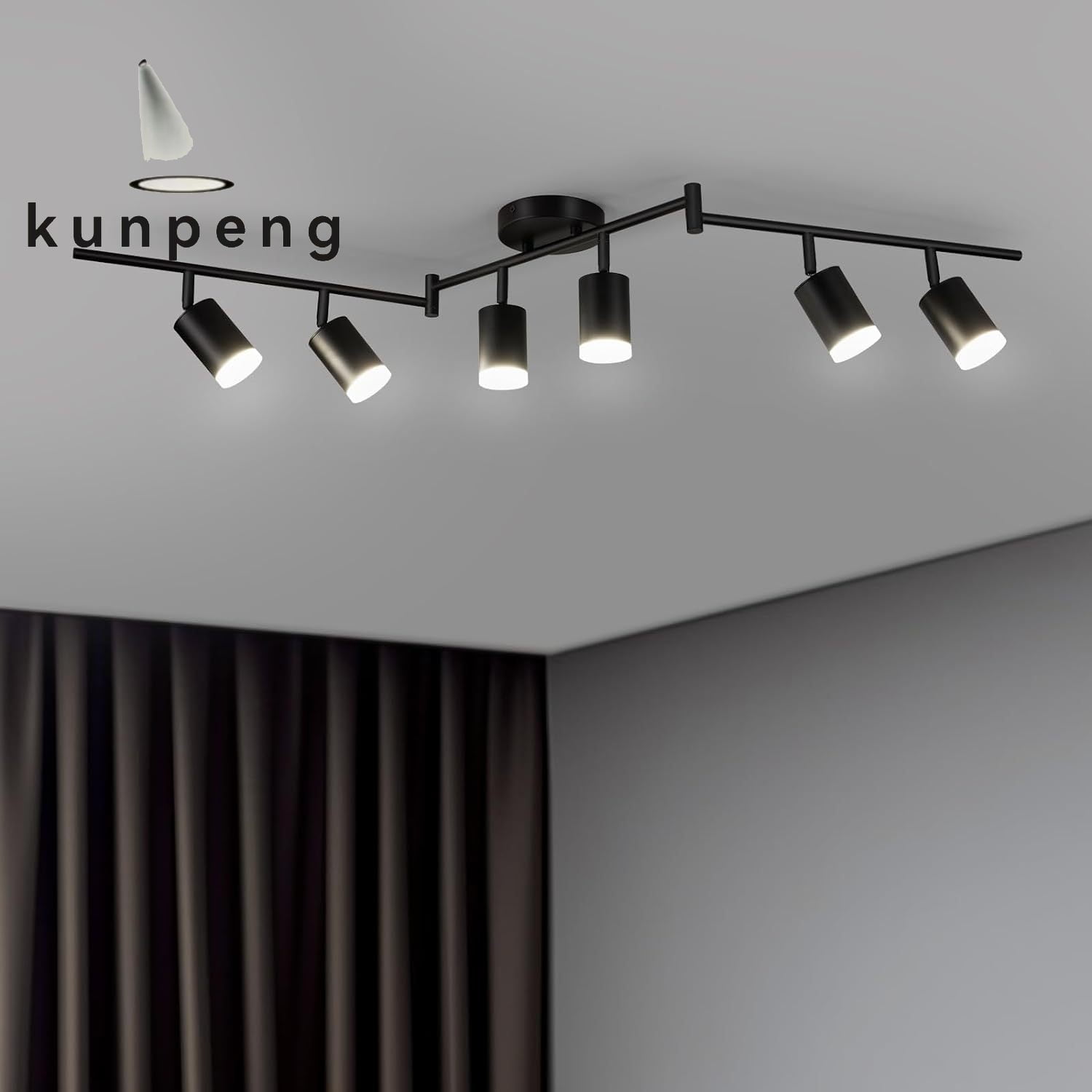 6 black guide lights, flexible rotating LED stand with acrylic ring ...