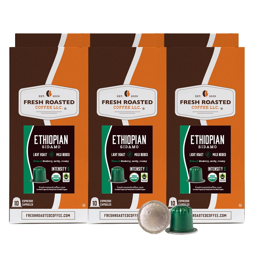 6 boxes Fresh Roasted Coffee Espresso Pods for Nespresso OriginalLine - Organic Ethiopian Sidamo ...