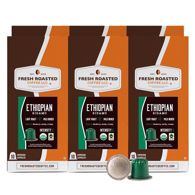 6 boxes Fresh Roasted Coffee Espresso Pods for Nespresso OriginalLine - Organic Ethiopian Sidamo ...