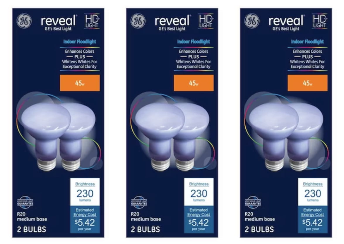 (6 bulbs) GE 42740 Reveal R20 Color Enhancing Dimmable R20 Flood ...
