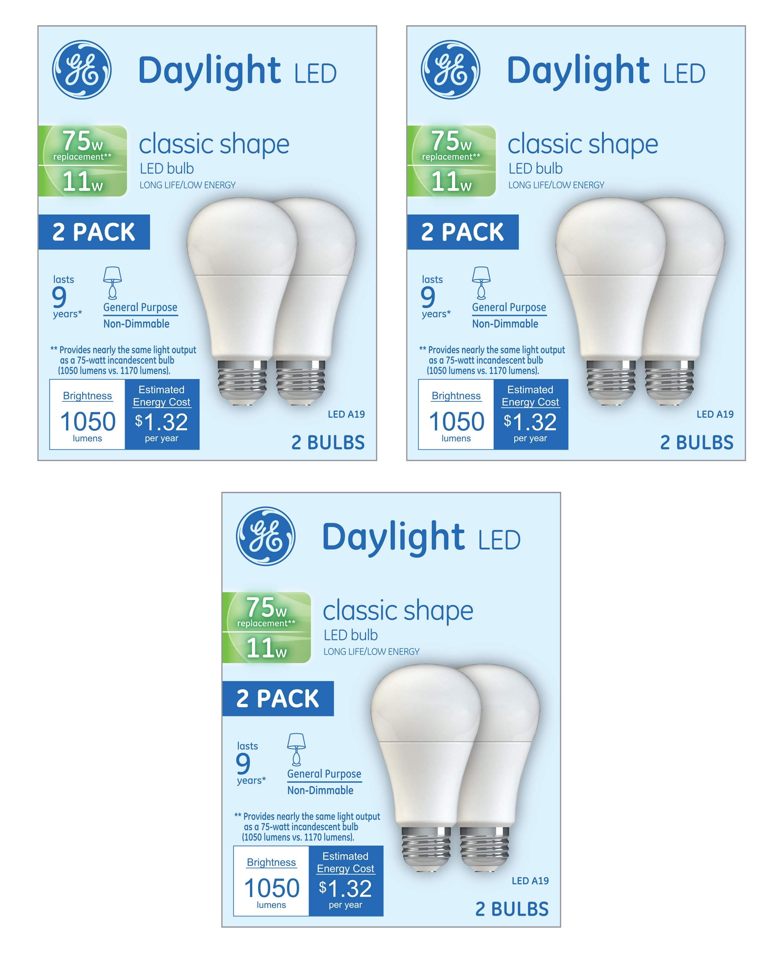 (6 bulbs) GE Lighting 21173 General Purpose Classic Shape A19 LED 11watt light bulb (75-Watt ...