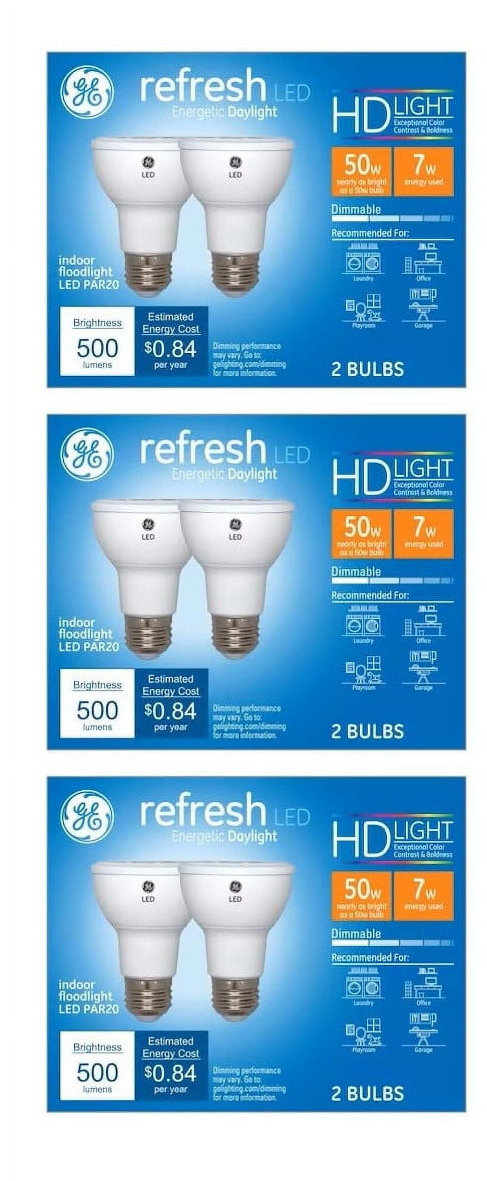 (6 bulbs) GE Lighting 45533 LED Par20 Indoor Floodlight, 7 watt ...