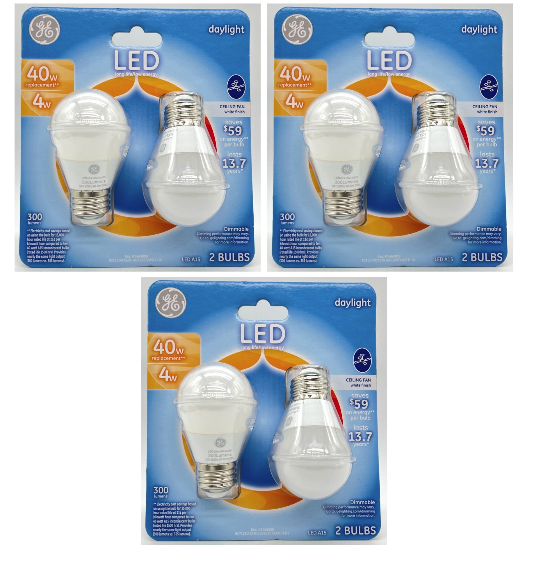 (6 bulbs) GE Lighting LED A15 Light Bulb, 40 Watt Equivalent, Daylight ...