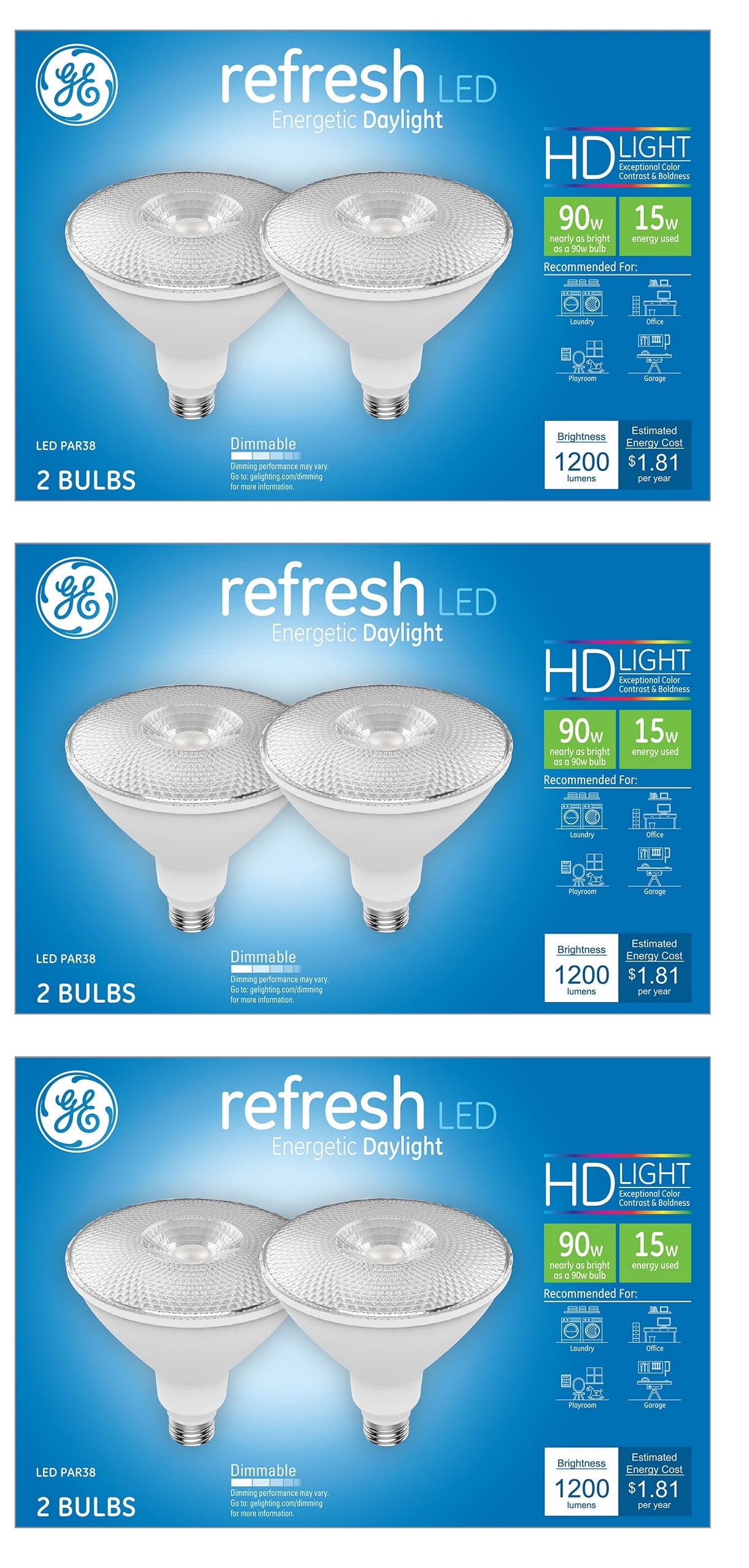 (6 Bulbs) GE Lighting refresh LED Floodlight, Daylight 5000K, PAR38, 15 ...