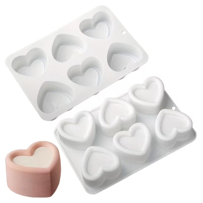 6-cavity heart-shaped silicone cake mold | DIY candle soap mold ...