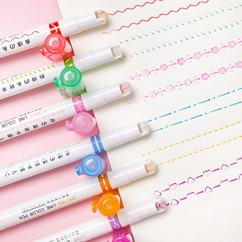 6 colors Figure Outline pen Curve Highlighter Student color line ...