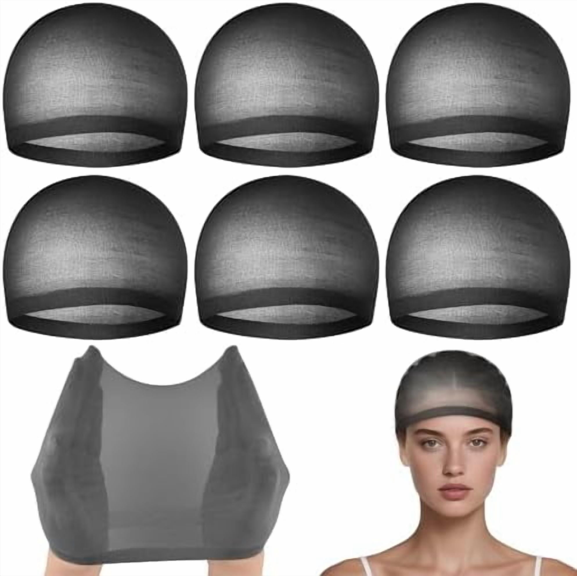 6 count Black Wig Cap for Women, Mesh Stocking Wig Caps Net Closed End ...