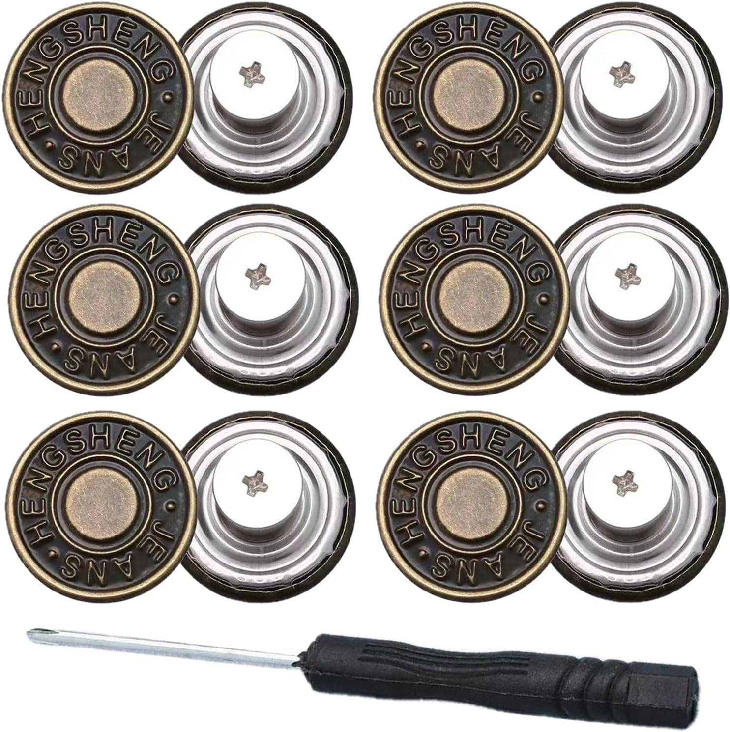 6 count Bronze Buttons pins for Loose Jeans, 17 mm No-Sew Nailess ...