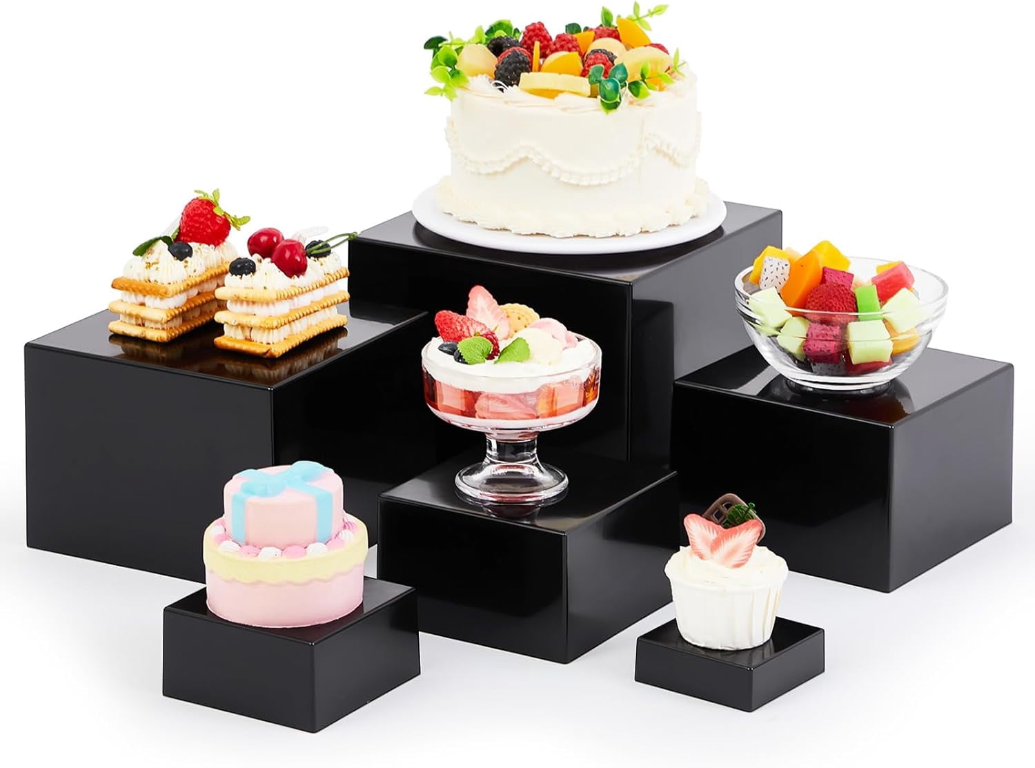 6 count Buffet Risers, 3 to 8 Inch Catering Dessert Table Risers Square ...