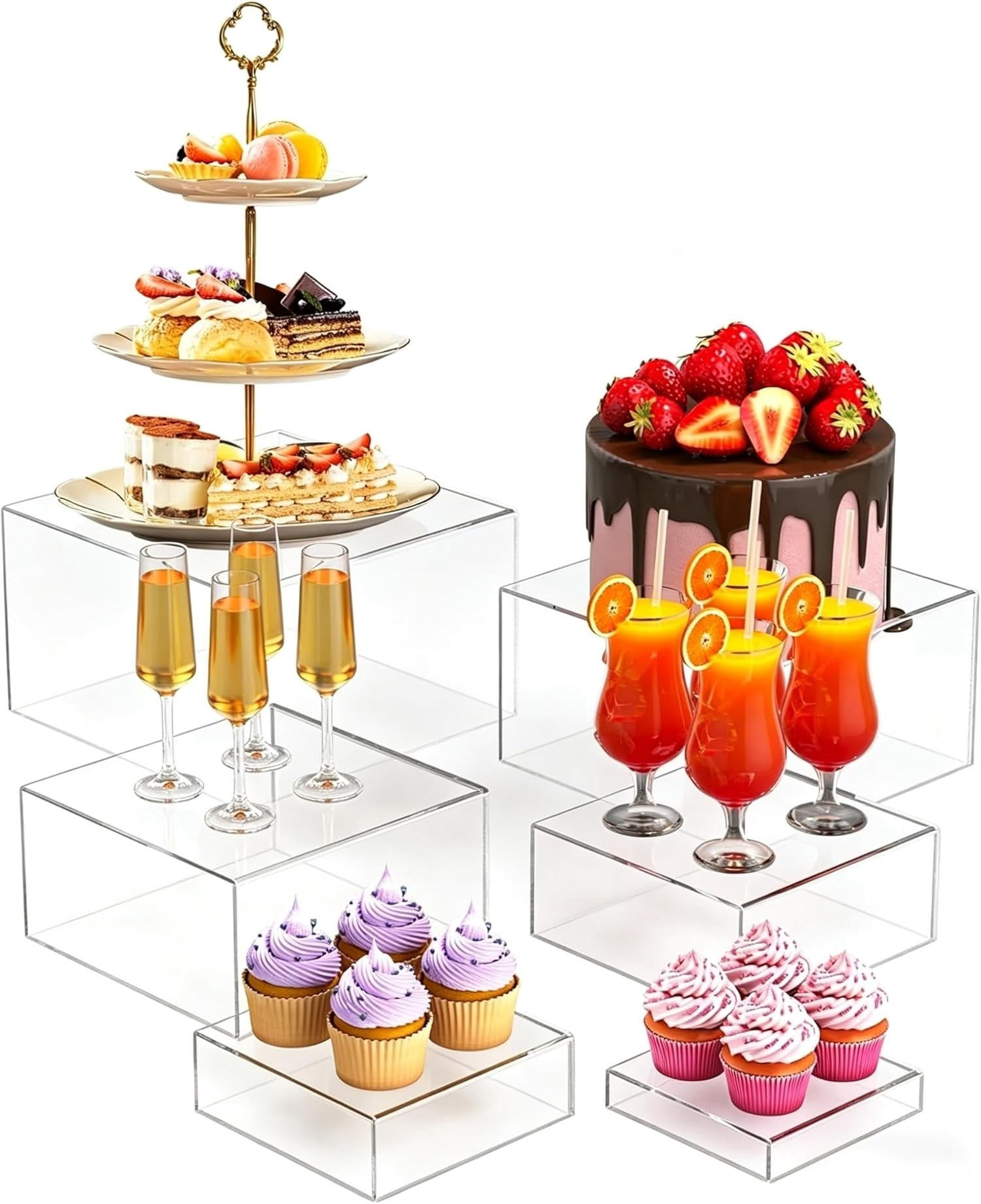 6 count Buffet Risers, Clear Risers for Buffet Table, Catering Dessert ...