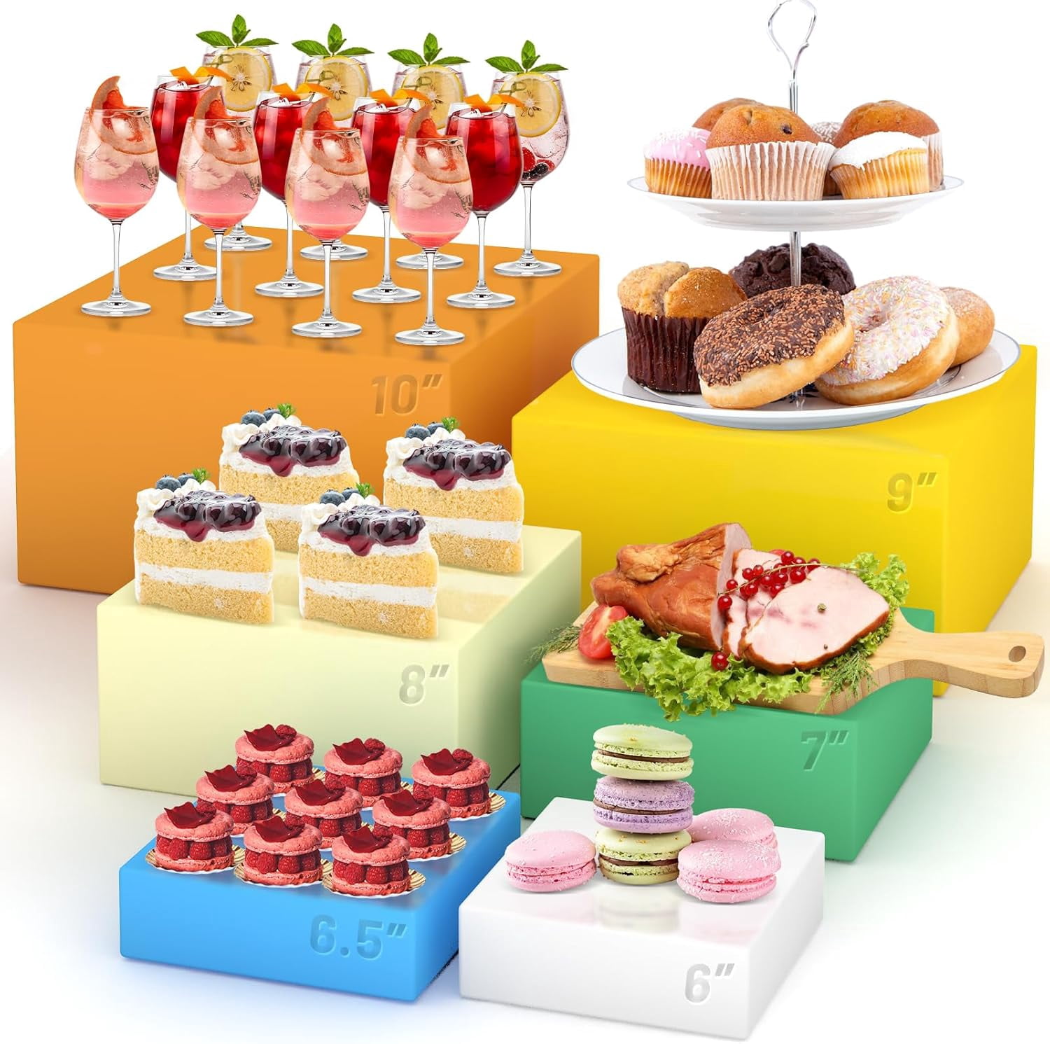 6 count Buffet Risers, Large Dessert Cupcake Table Stands Fruit Display ...