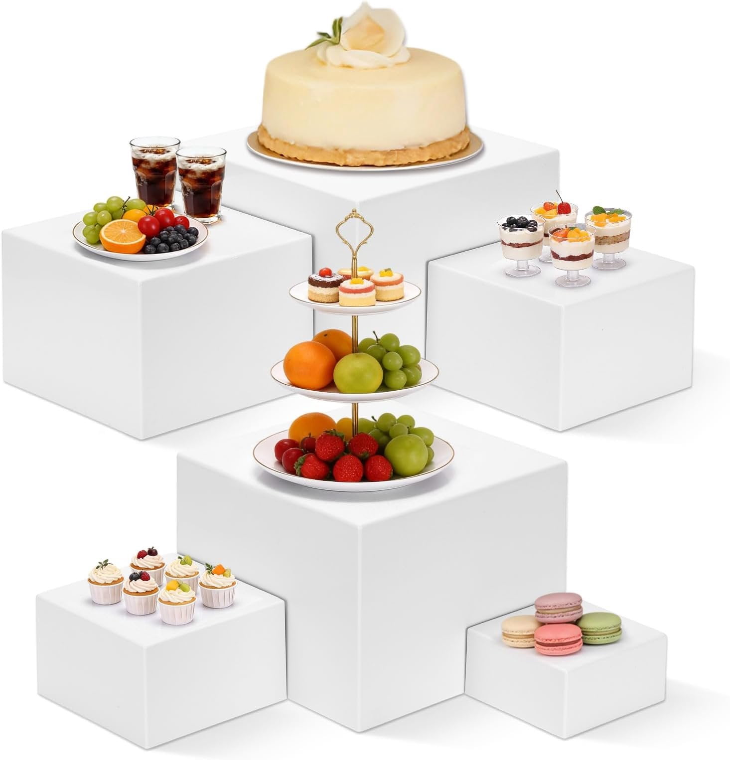 6 count Buffet Risers, White Large Risers for Buffet Table with Mini ...