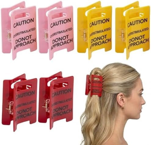 6 count Caution Overstimulated Hair Clip, Funny Hair Clips for Women ...