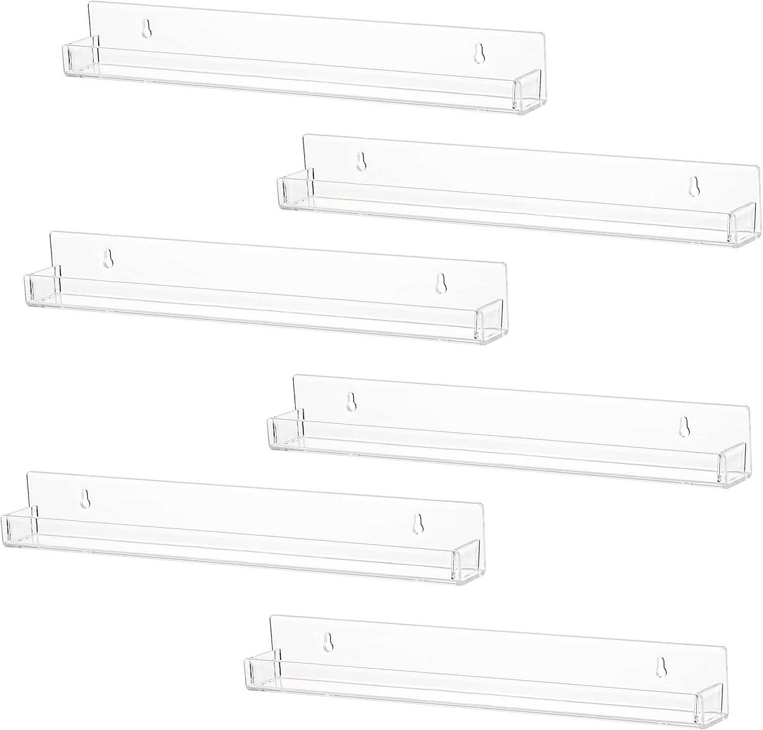 6 count Clear Floating Shelves Book Shelf Display Ledge,5 MM Thick Wall ...