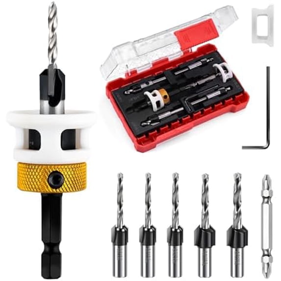 6 count Countersink Drill Bit Set with Low Friction Depth Stop,HSS M2 ...