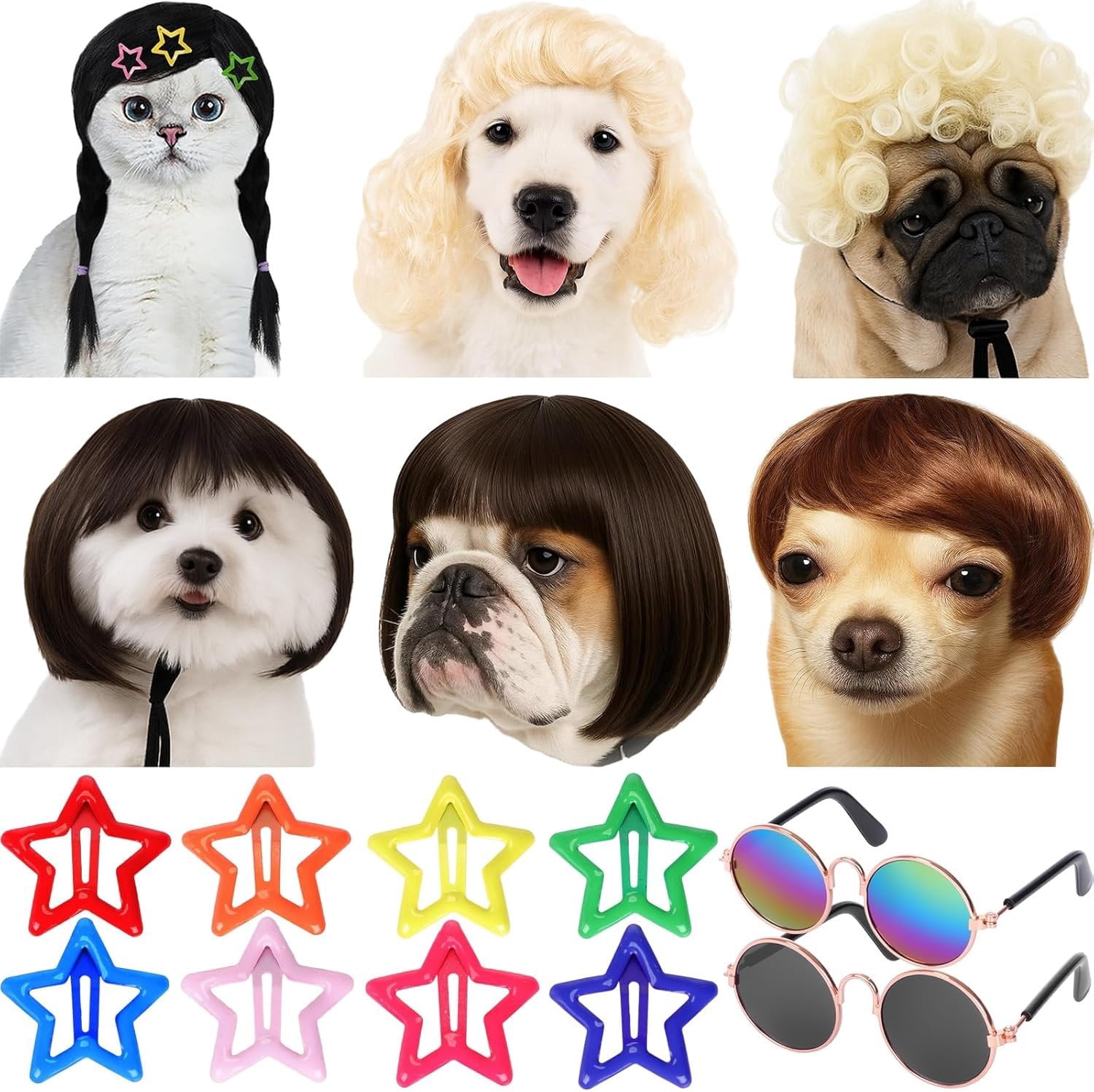 6 count Funny Wig for and Role Playing Wigs with Hairpin Glasses and ...
