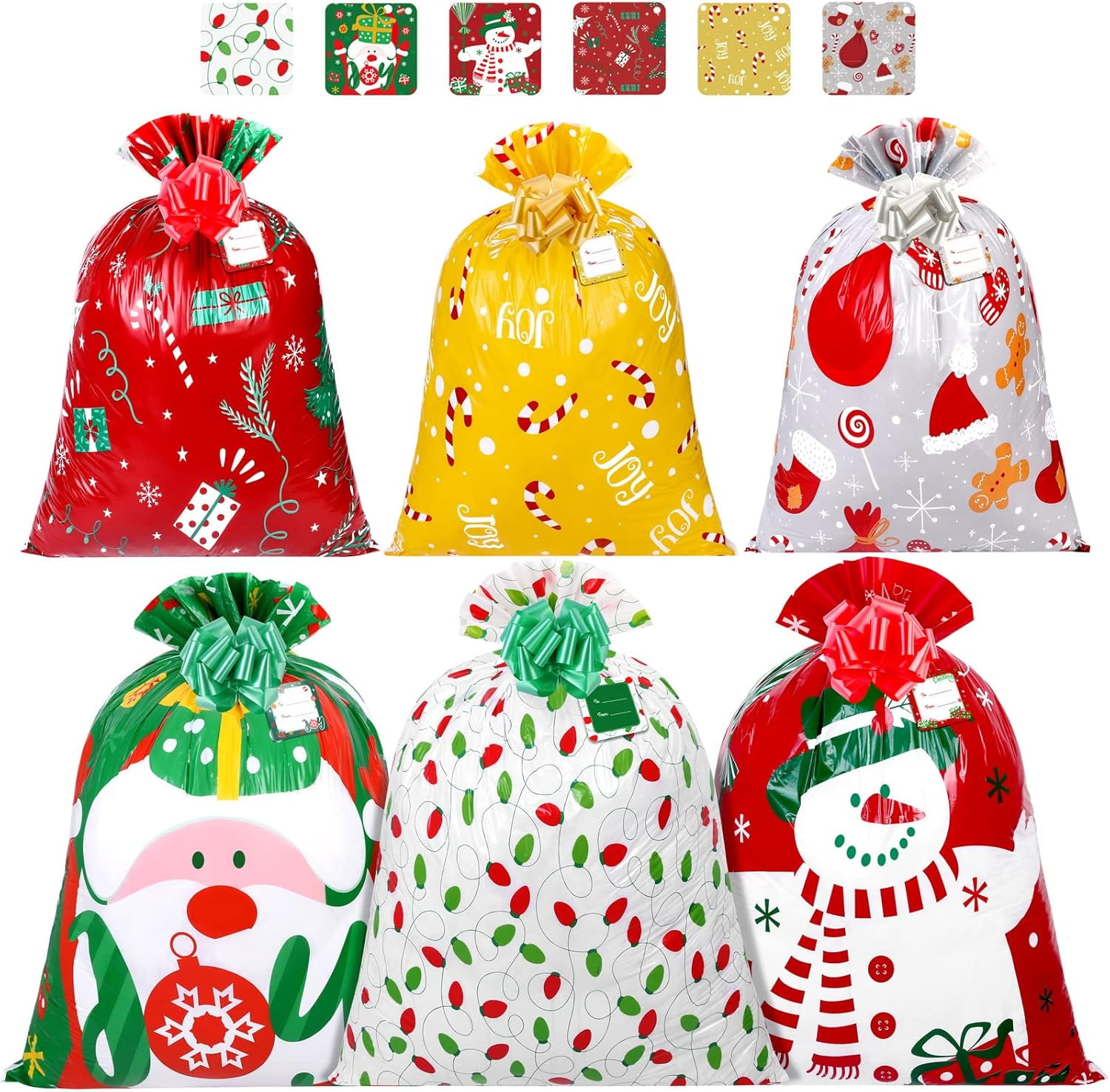 6 count Large Bags Christmas Oversize Plastic Storage Bag with Tag and ...
