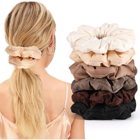 6 count Large Satin Hair Scrunchies for Women, Soft Pillow Satin ...