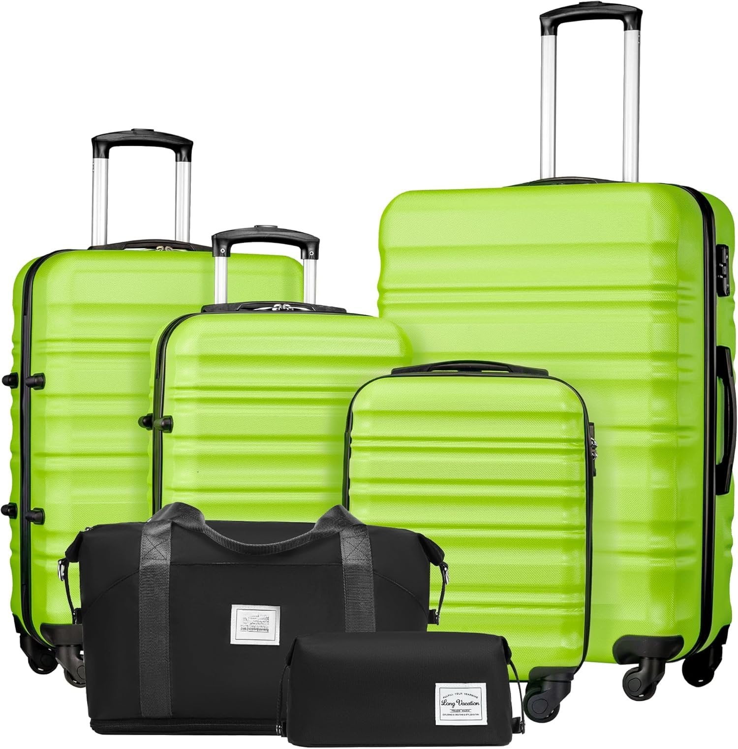 6 count Luggage Set Carry Suitcase with ABS+PC hardshell, Spinner ...