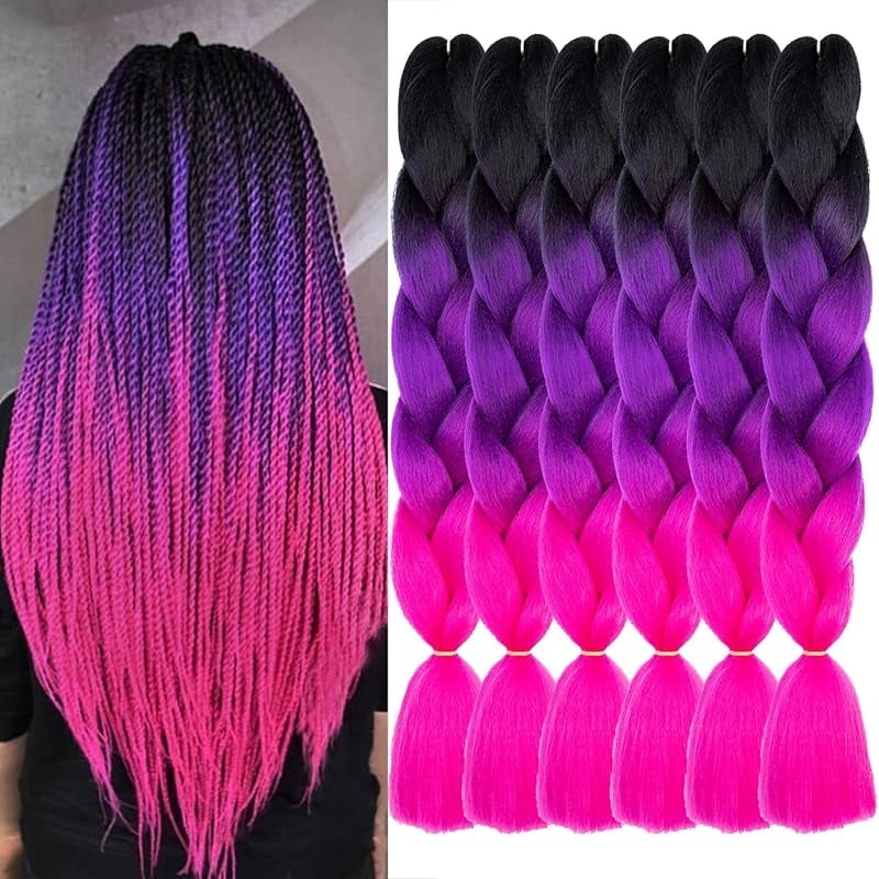 6 count Ombre Jumbo Braiding Hair Extension 24 Inch 3 Tone Jumbo Box Braiding Hair Jumbo Braid ...