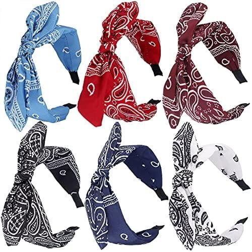6 count Paisley Knotted Bow Headbands with Removable Ears - Top Knot ...