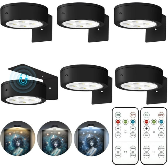 6 count Picture Lights for Wall Operated, Led Painting Light with ...