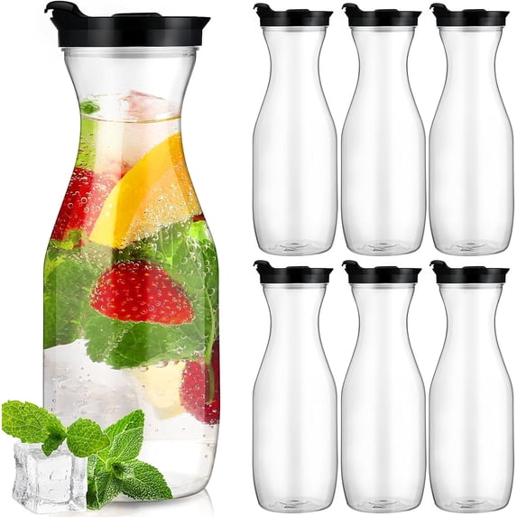 6 count Plastic Water Carafe with 32 oz Clear Juice Pitchers for Mimosa ...