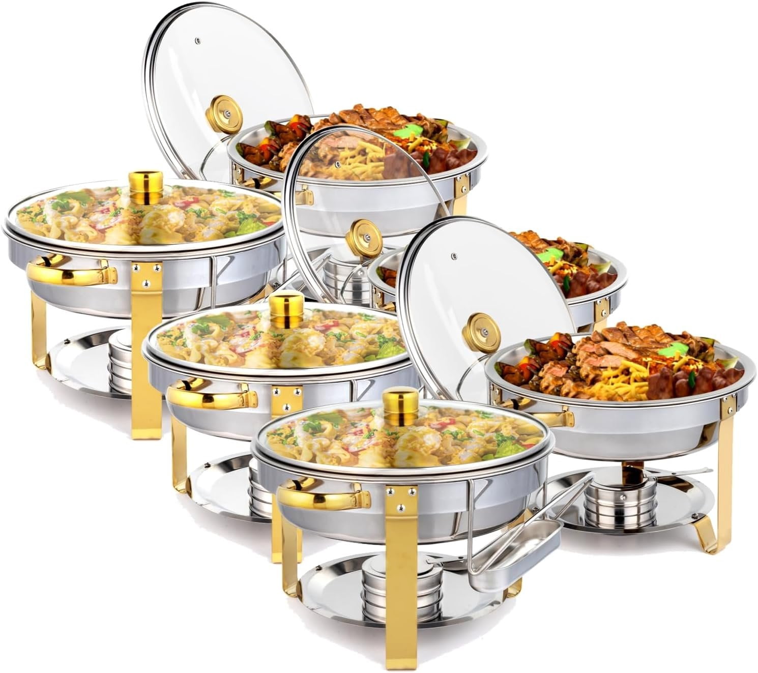 6 count Round Chafing Dishes for Buffet, 5QT Stainless Steel Warmer Set ...