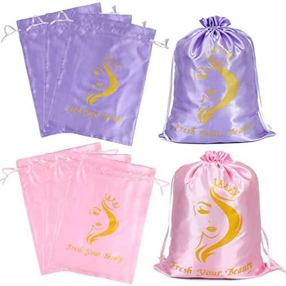 6 count Satin Wig Bags - Drawstring Silk Storage for Wigs, Extensions ...