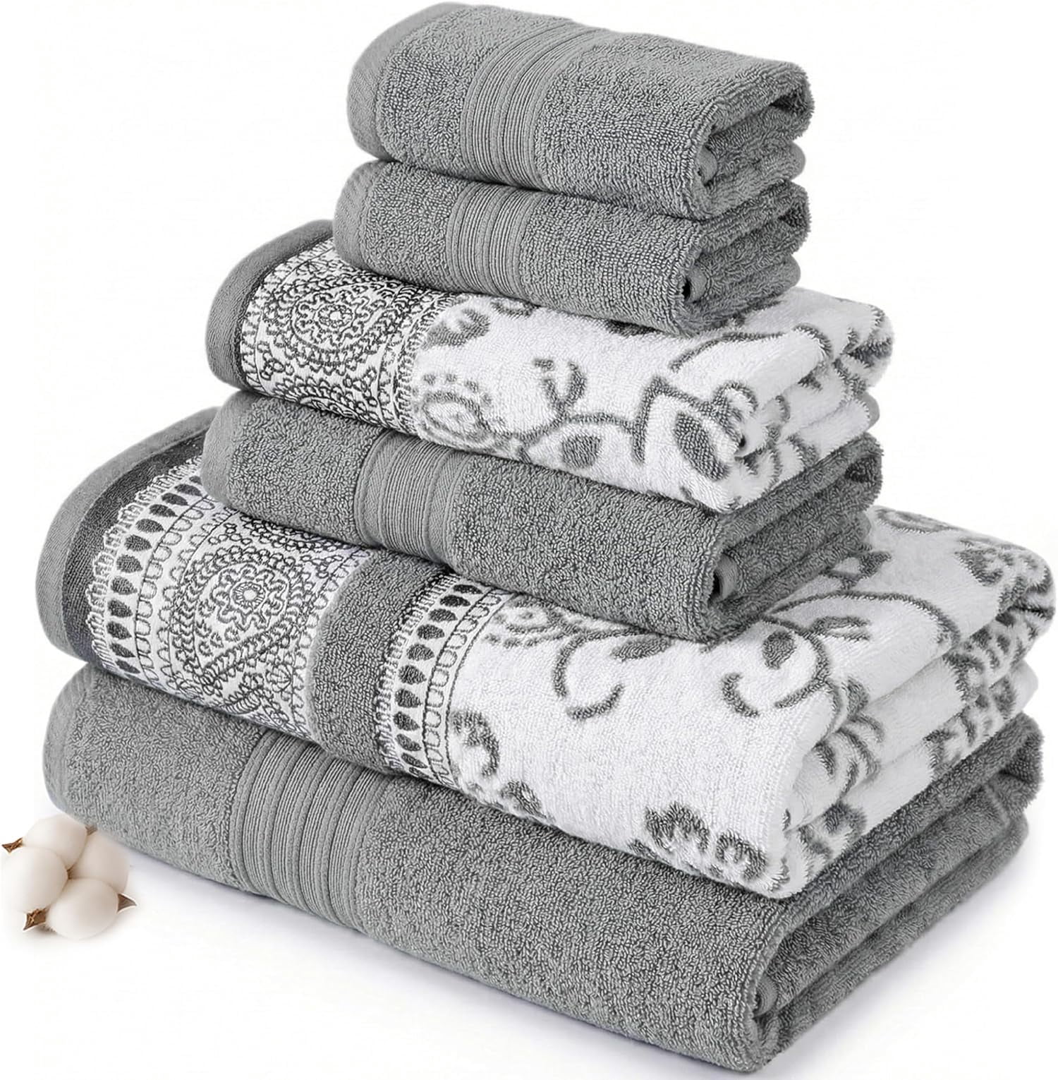 6 count Set, 2 Bath Towels, 2 Hand Towels, 2 Washcloths Yarn Dyed ...