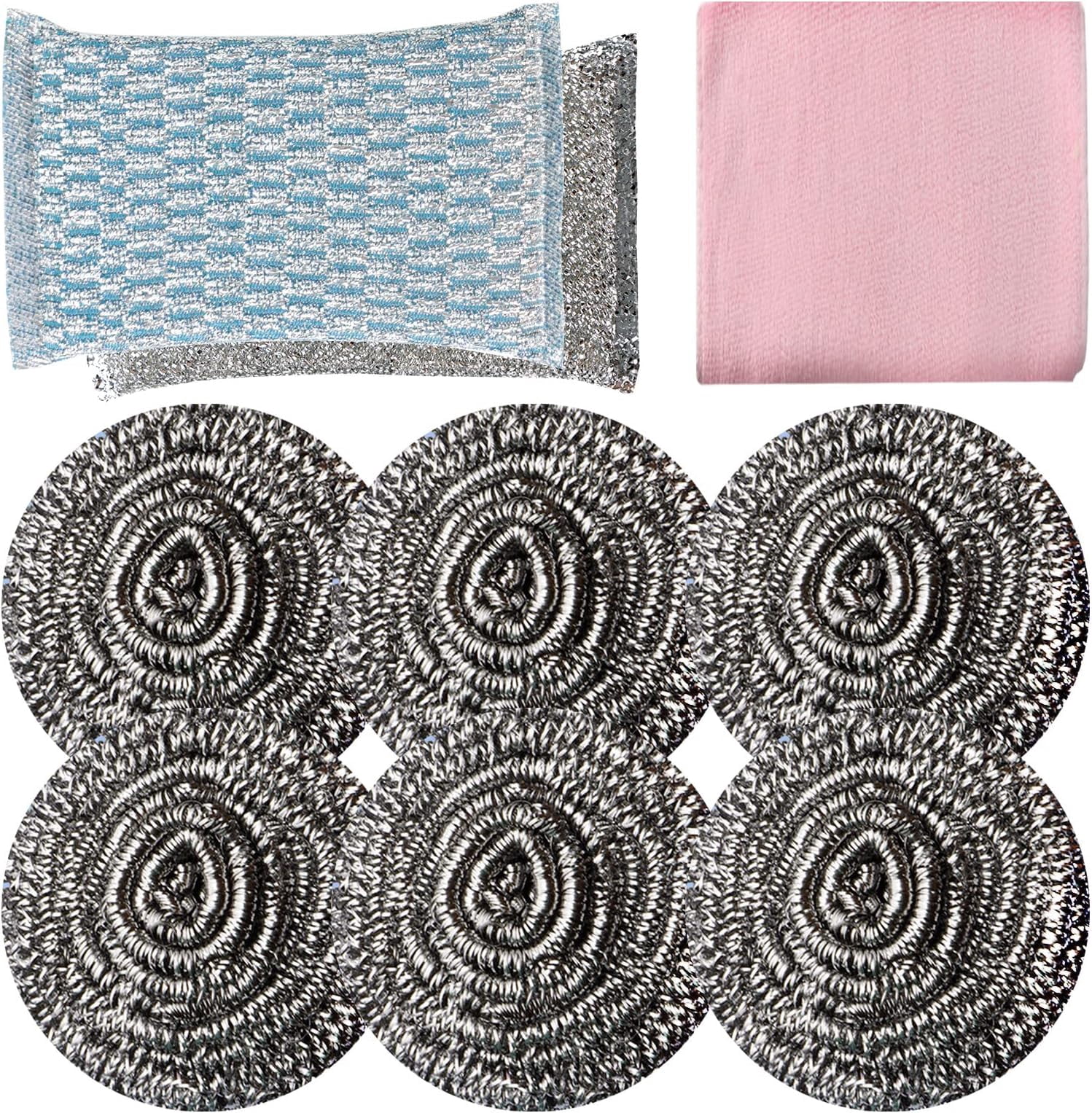 6 count Stainless 2 count Scrub Sponges 1 count Dish Clean Towel for ...