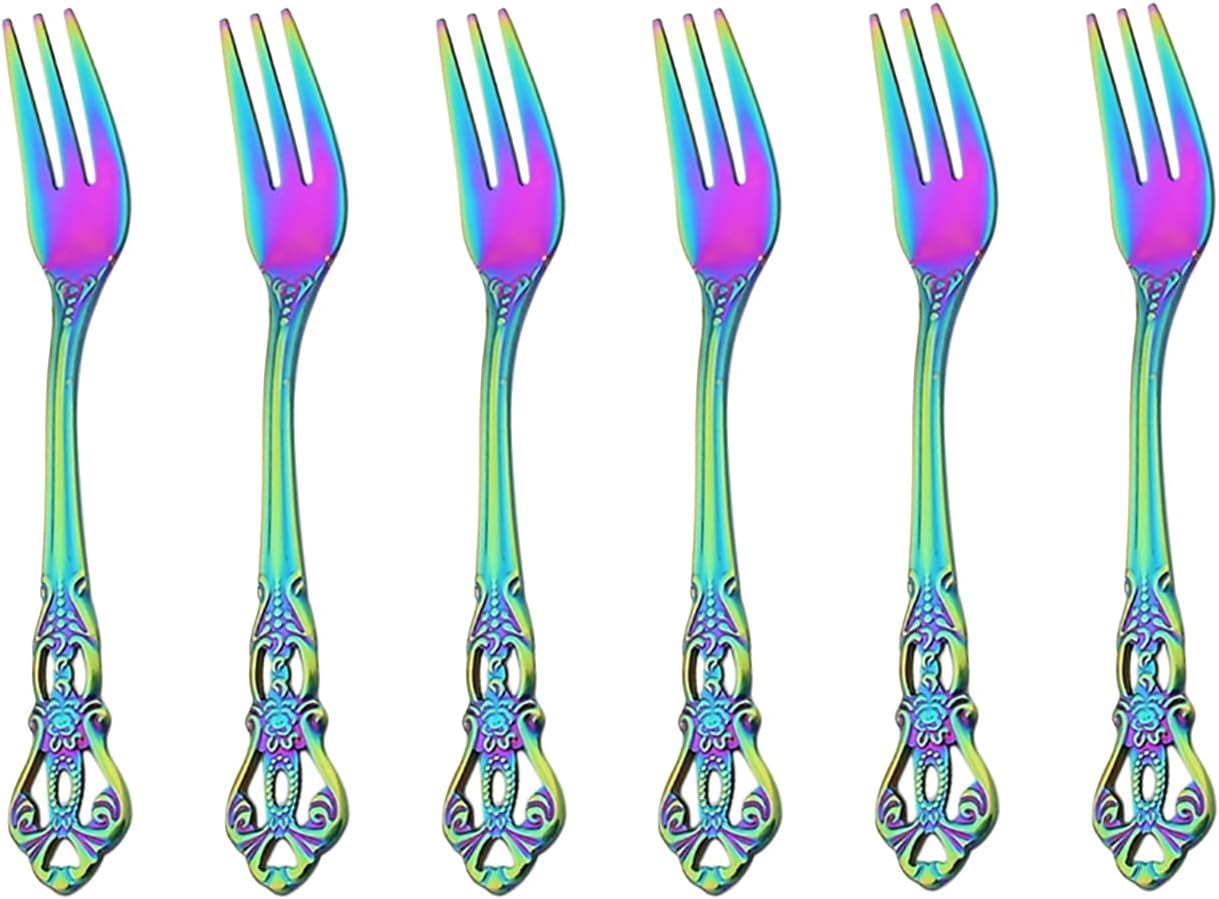 6 count Stainless Steel 3-Tine Tasting Forks For Appetizers, Retro Cake ...