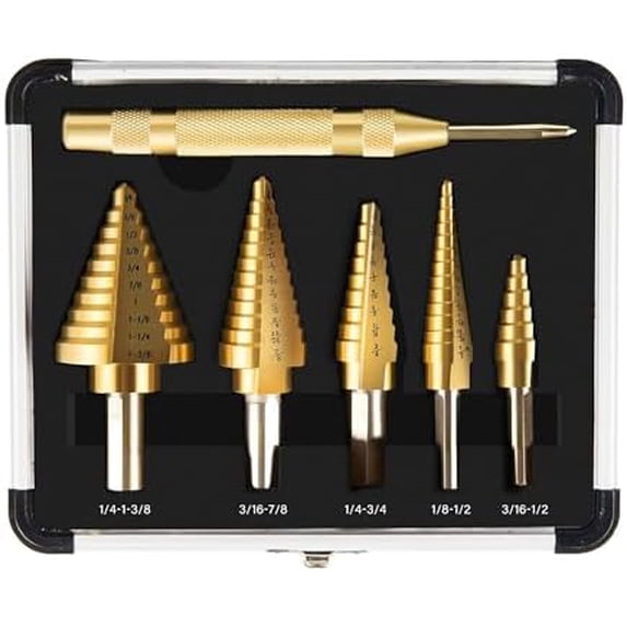 6 count Step Drill Bit Set, Unibit Drill Bits 50 Sizes with Automatic ...